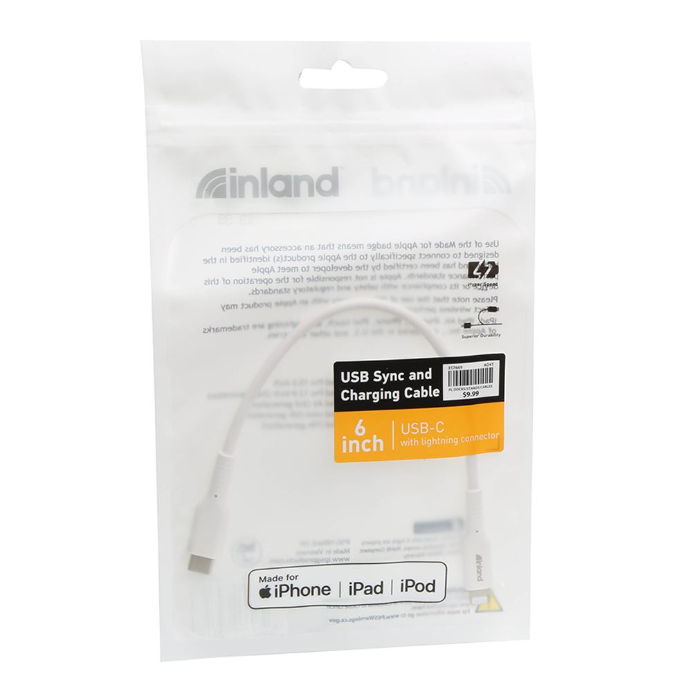 Inland 6" USB-C to Lightning Cable - White - Micro Center