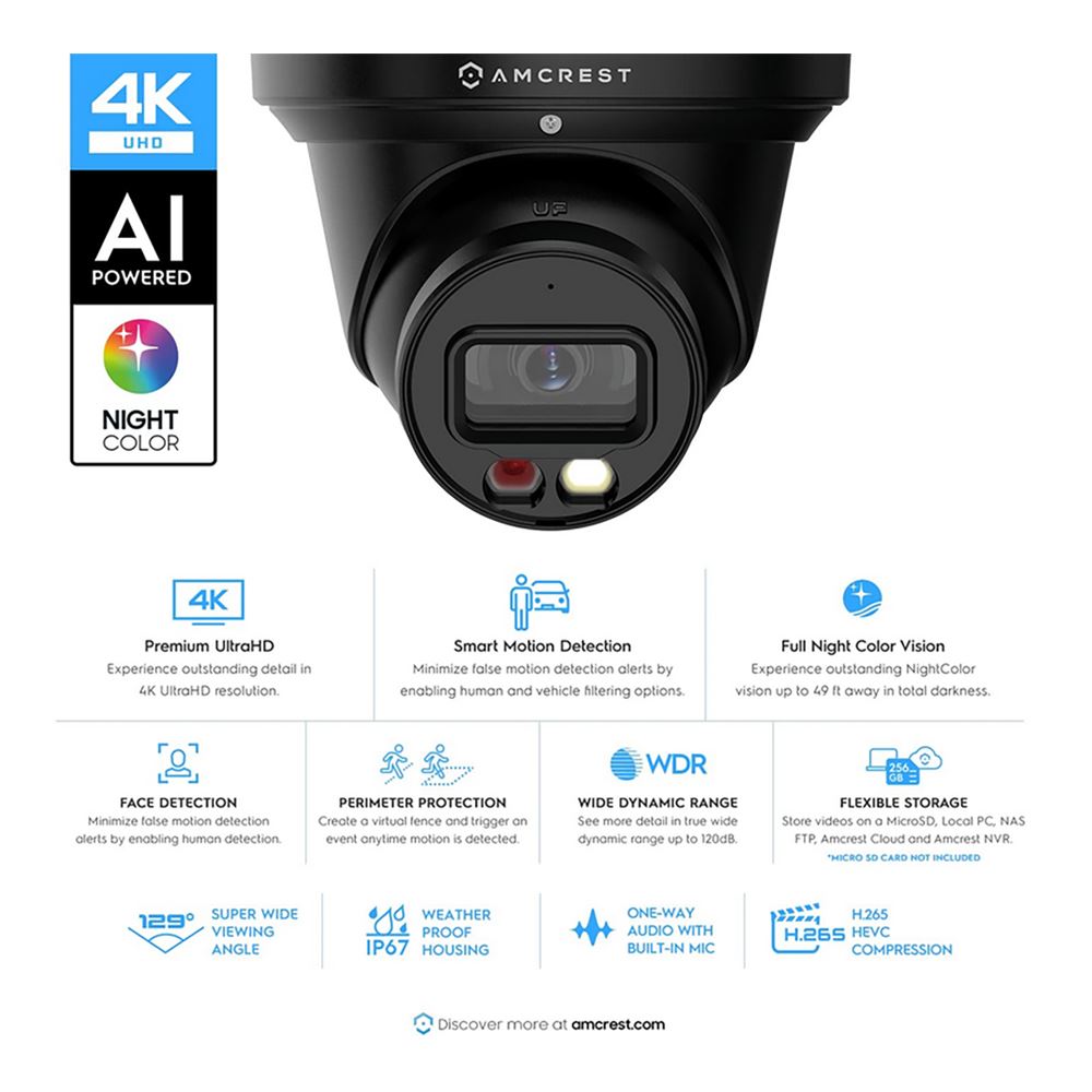 Amcrest Ultra HD Turret Security Camera; Indoor/Outdoor; 4k Resolution ...