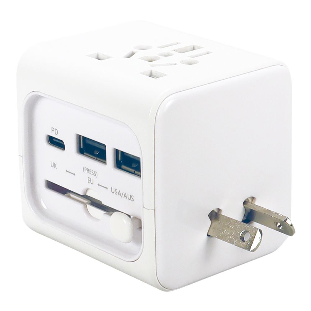 QVS World Travel Power Adaptor with USB Type-C & Dual-USB Charger Ports ...