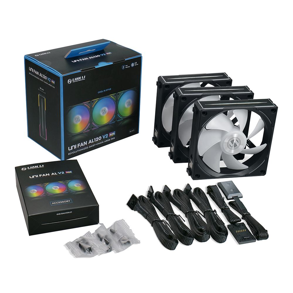 Lian Li AL120 V2 Fluid Dynamic Bearing 120mm Case Fan - 3 Pack Black ...