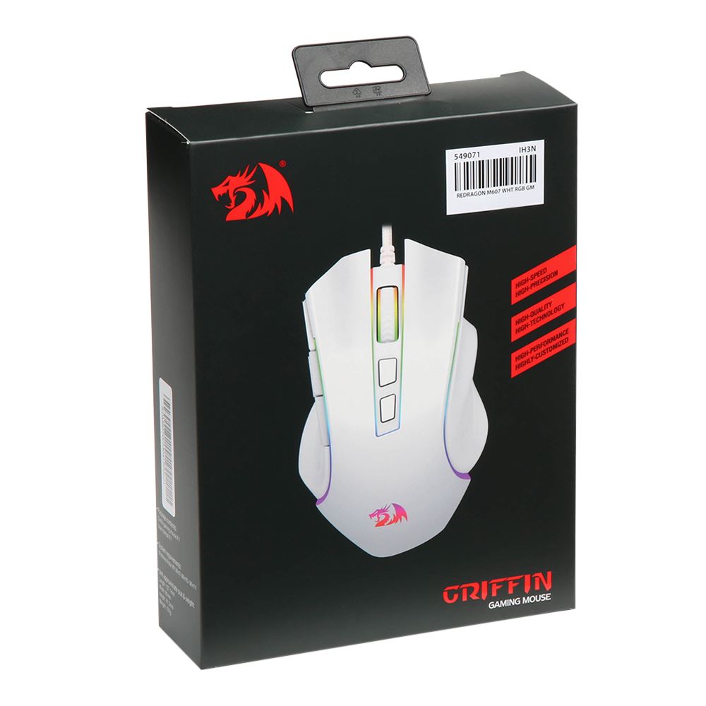 Redragon Griffin M607 Wired USB White Gaming Mouse - Micro Center