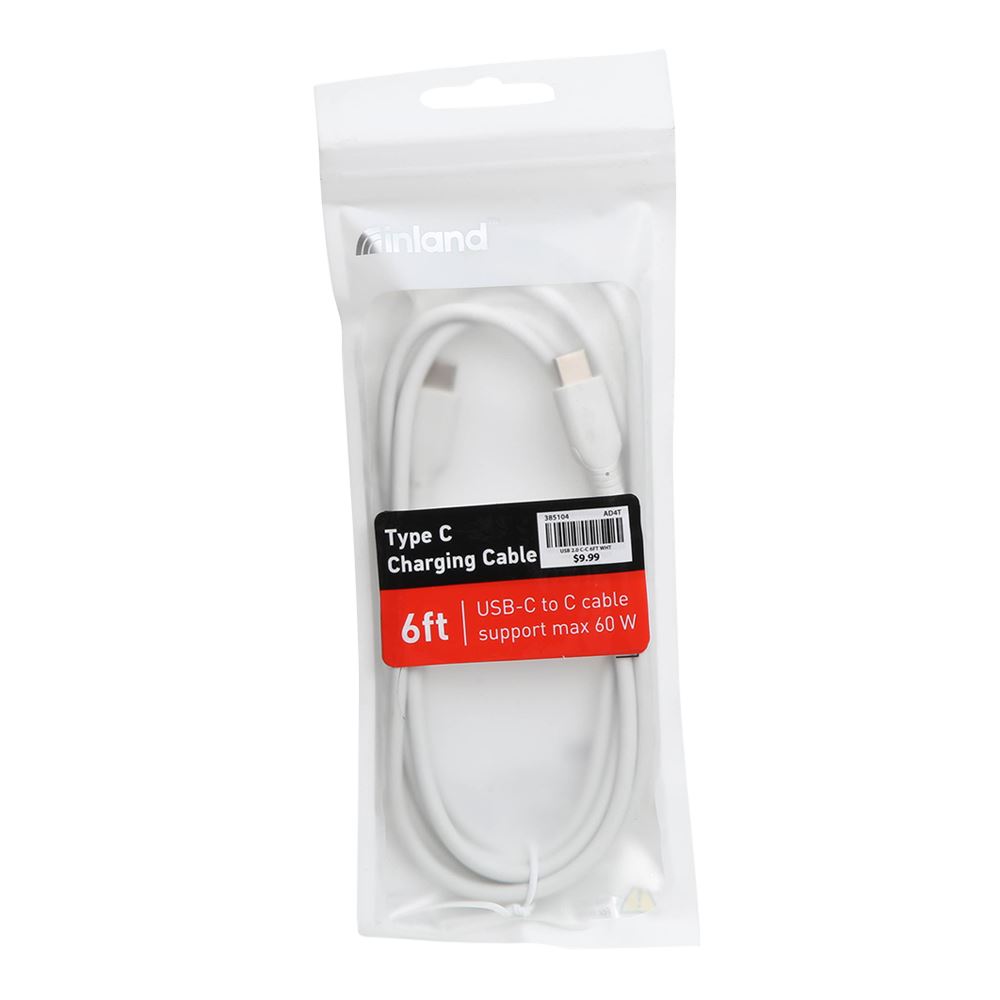 Inland USB Type-C to USB Type-C Cable (White) - 6ft. - Micro Center