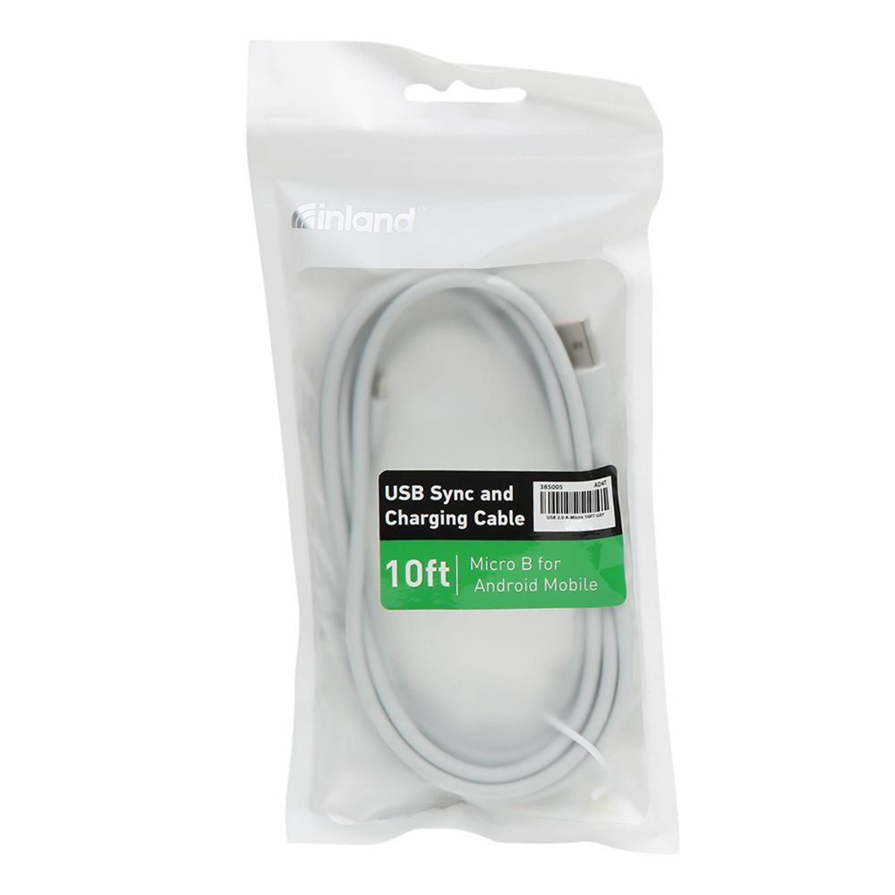 Inland Micro USB Cable - Gray (10 ft.) - Micro Center