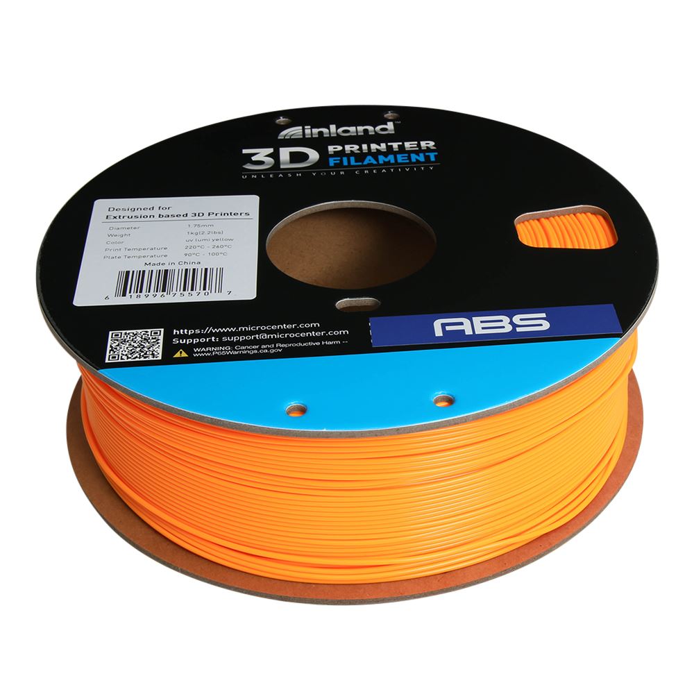Inland 1.75mm ABS 3D Printer Filament 1kg (2.2 lbs) Spool - UV Luminous ...