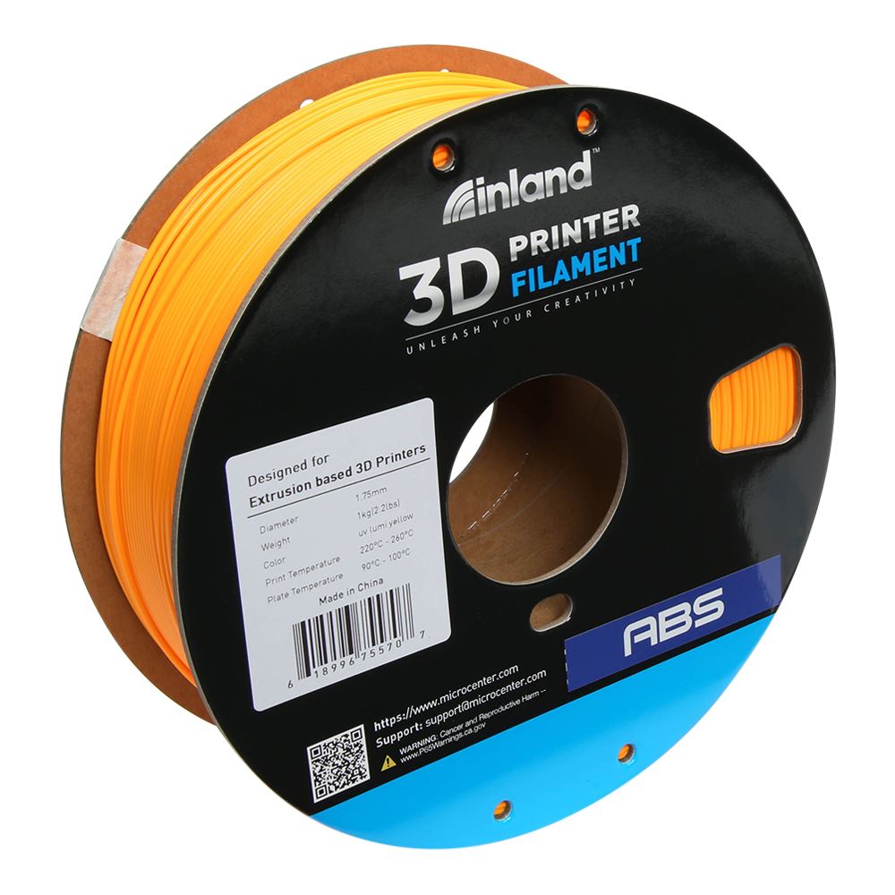 Inland 1.75mm ABS 3D Printer Filament 1kg (2.2 lbs) Spool - UV Luminous ...