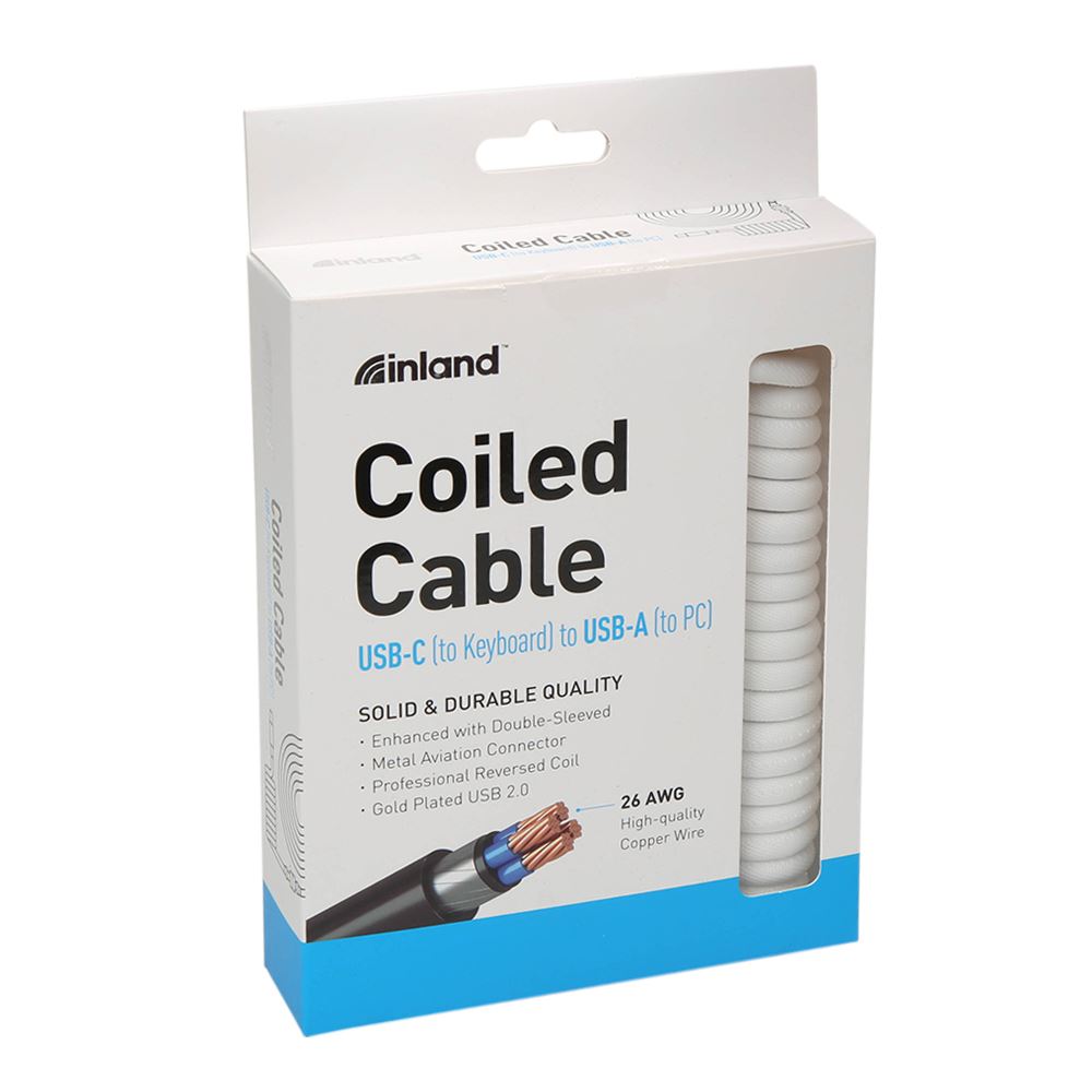 Inland Gaming Coiled Cable - White - Micro Center