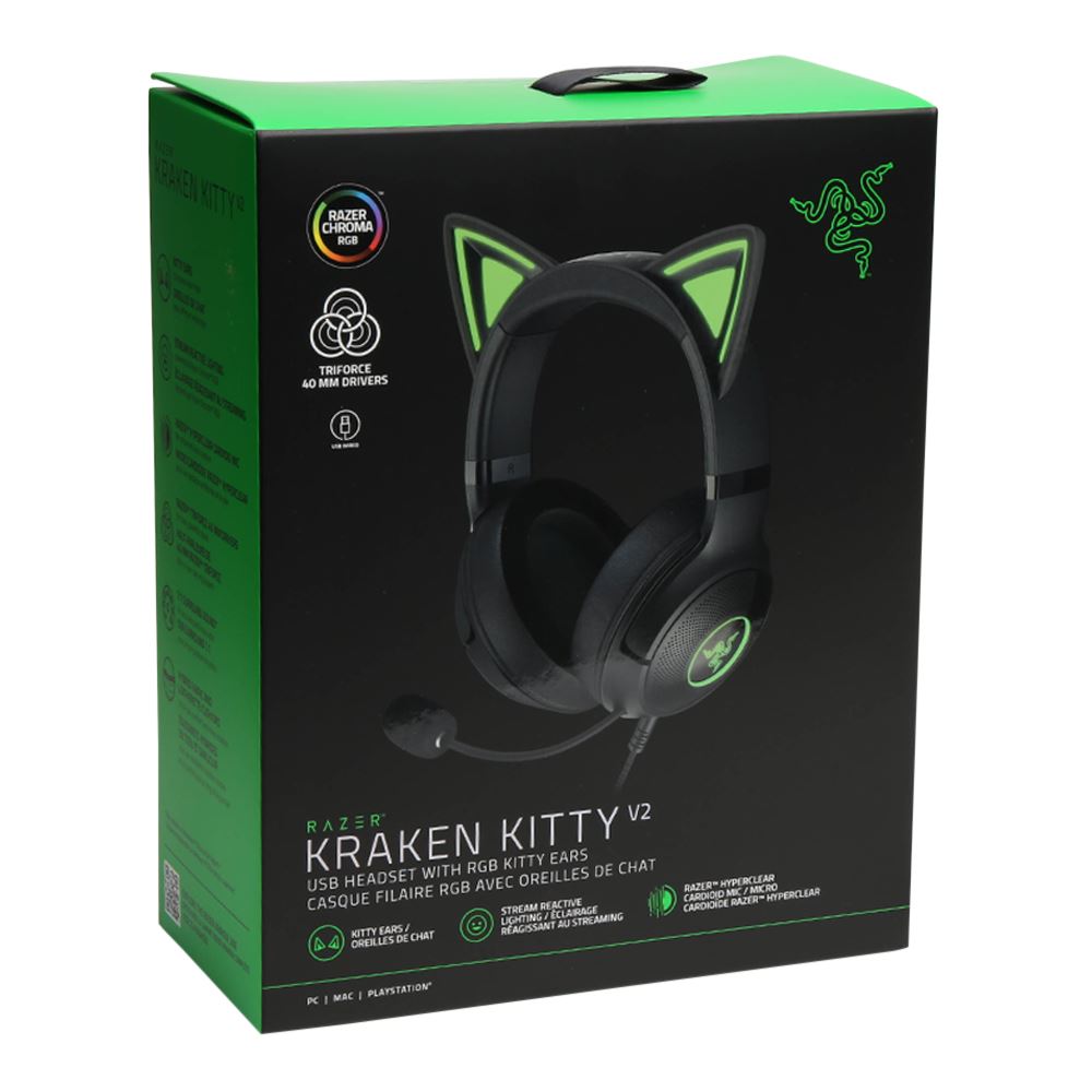 Razer Kraken Kitty V2 USB Headset with RGB Kitty Ears - Black - Micro ...