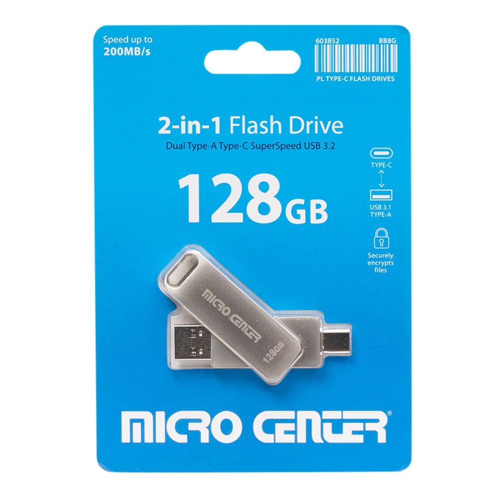Micro Center 128GB Dual Type-A Type-C 2-in-1 Rotate SuperSpeed USB 3.2 ...