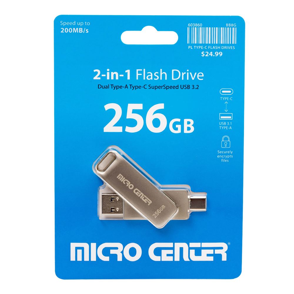 Micro Center 256GB Dual Type-A Type-C 2-in-1 Rotate SuperSpeed USB 3.2 ...