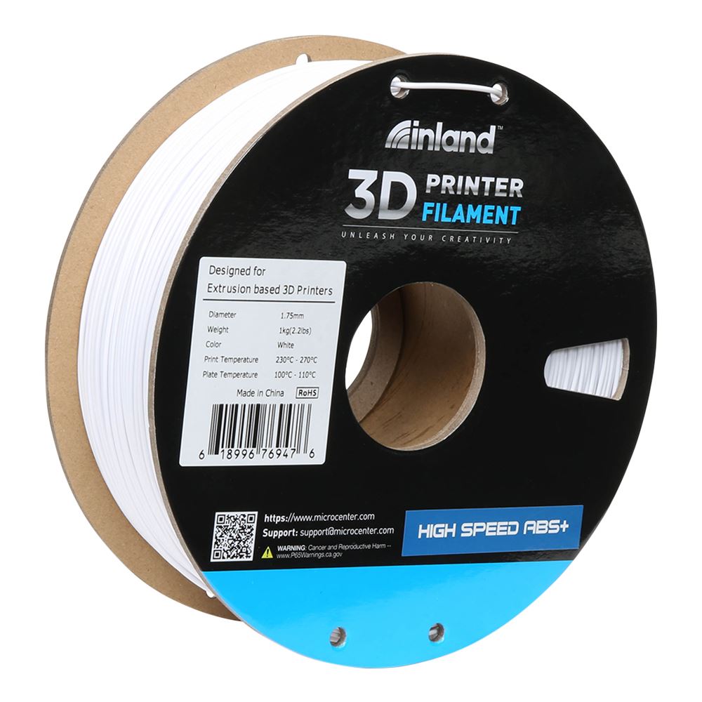 Inland 1.75mm ABS+ High Speed 3D Printer Filament 1.0 kg (2.2 lbs ...