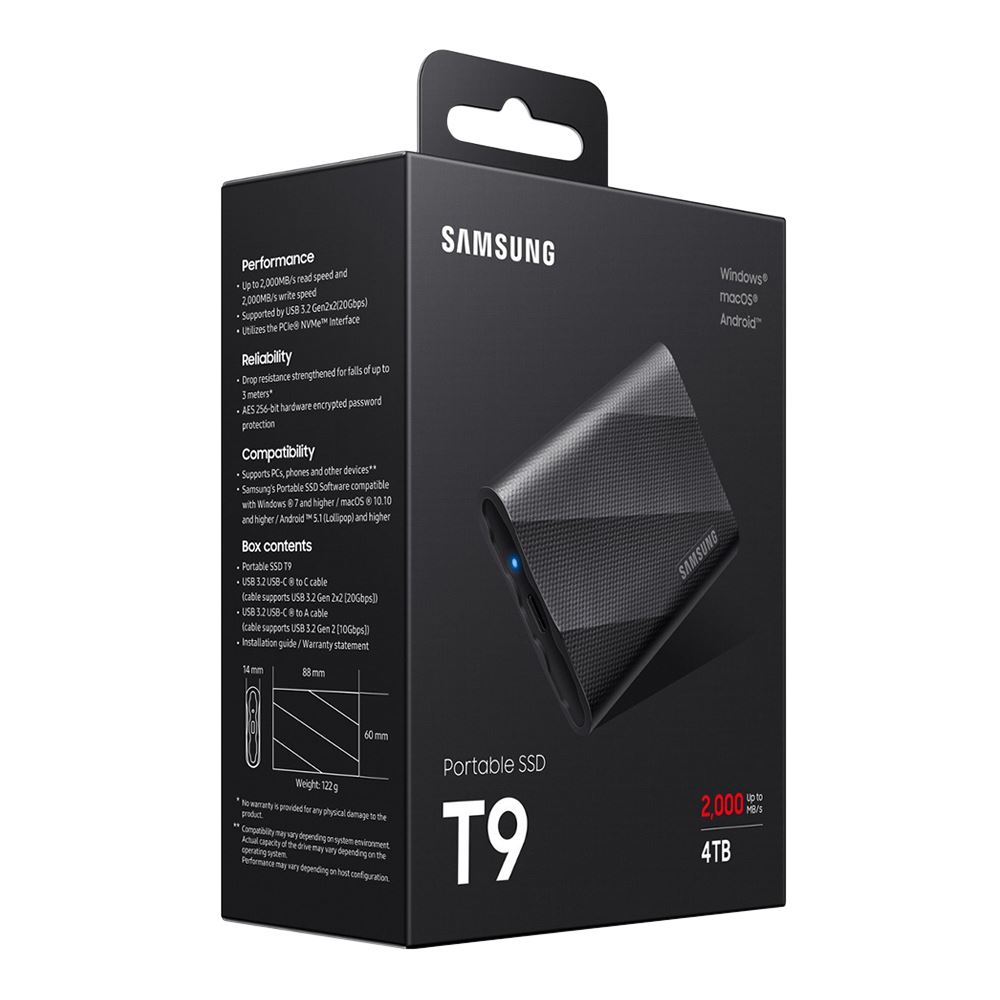 Samsung 4TB T9 Portable SSD USB 3.2 Gen 2x2 Solid State Drive - Black ...