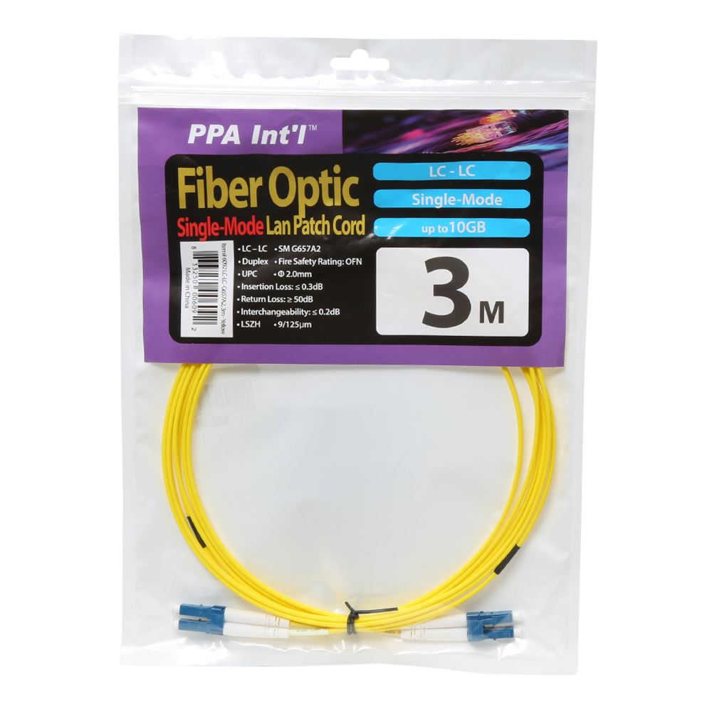 PPA Fiber LC-LC 1M Single-Mode 3m - Yellow - Micro Center