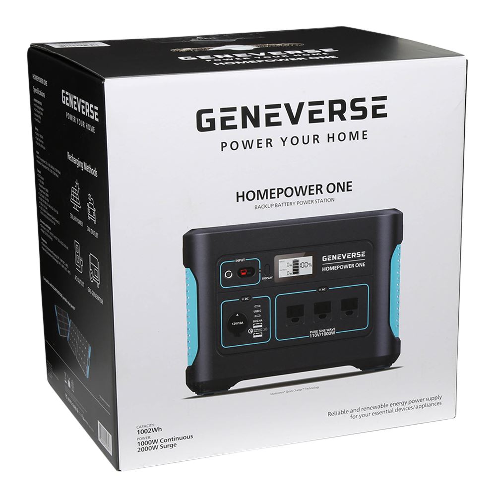 Geneverse HomePower ONE 1002Wh Lithium-Ion Power Station; 1000 Watt; 8 ...