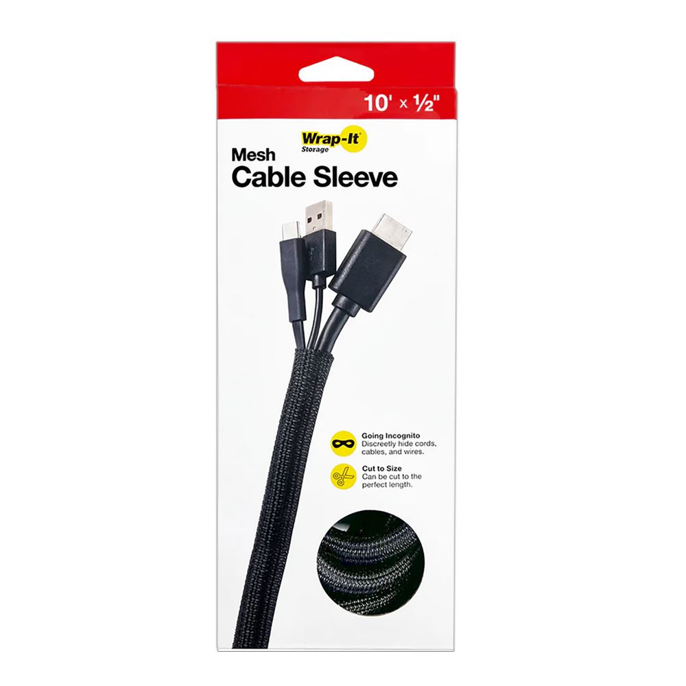 Wrap-It Mesh Cable Sleeve - 10' x 0.5" (Black) - Micro Center