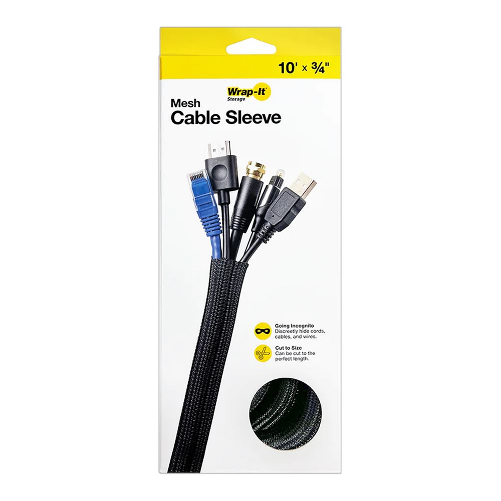 Wrap-It Mesh Cable Sleeve - 10' x 0.75" (Black) - Micro Center