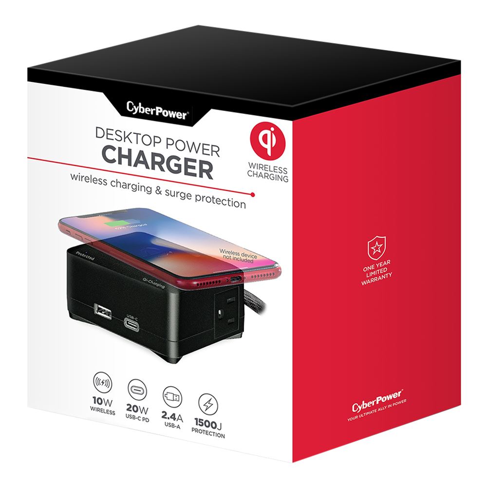 Cyberpower Desk Top Charger - Black; 4 Outlets; 1500 Joules; 5 ft ...