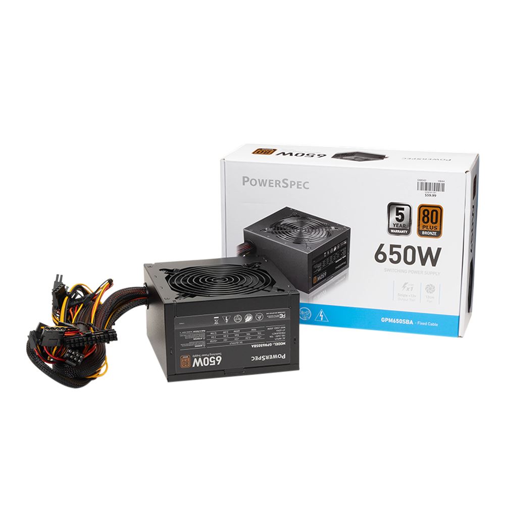 PowerSpec CW 650 Watt 80 Plus Bronze ATX Non-Modular Power Supply ...