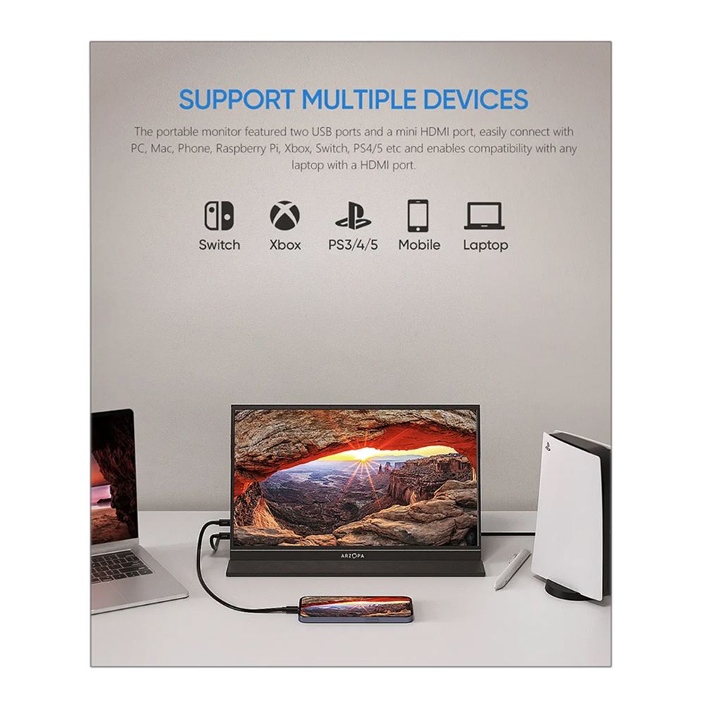 Arzopa S1 Table 15.6" FHD (1920 x 1080) 60Hz LED Monitor; HDR; miniHDMI ...