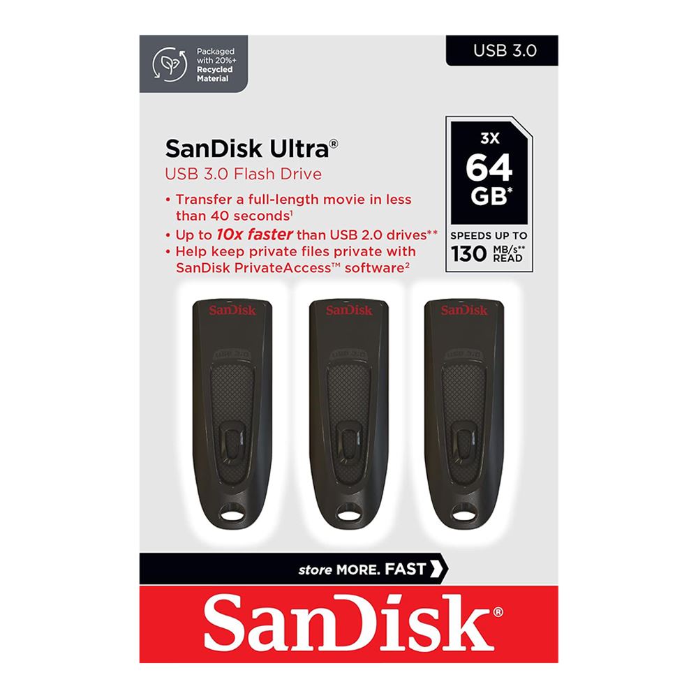 Sandisk 64GB Ultra SuperSpeed+ USB 3.1 (Gen 1) Flash Drive - Black (3 ...
