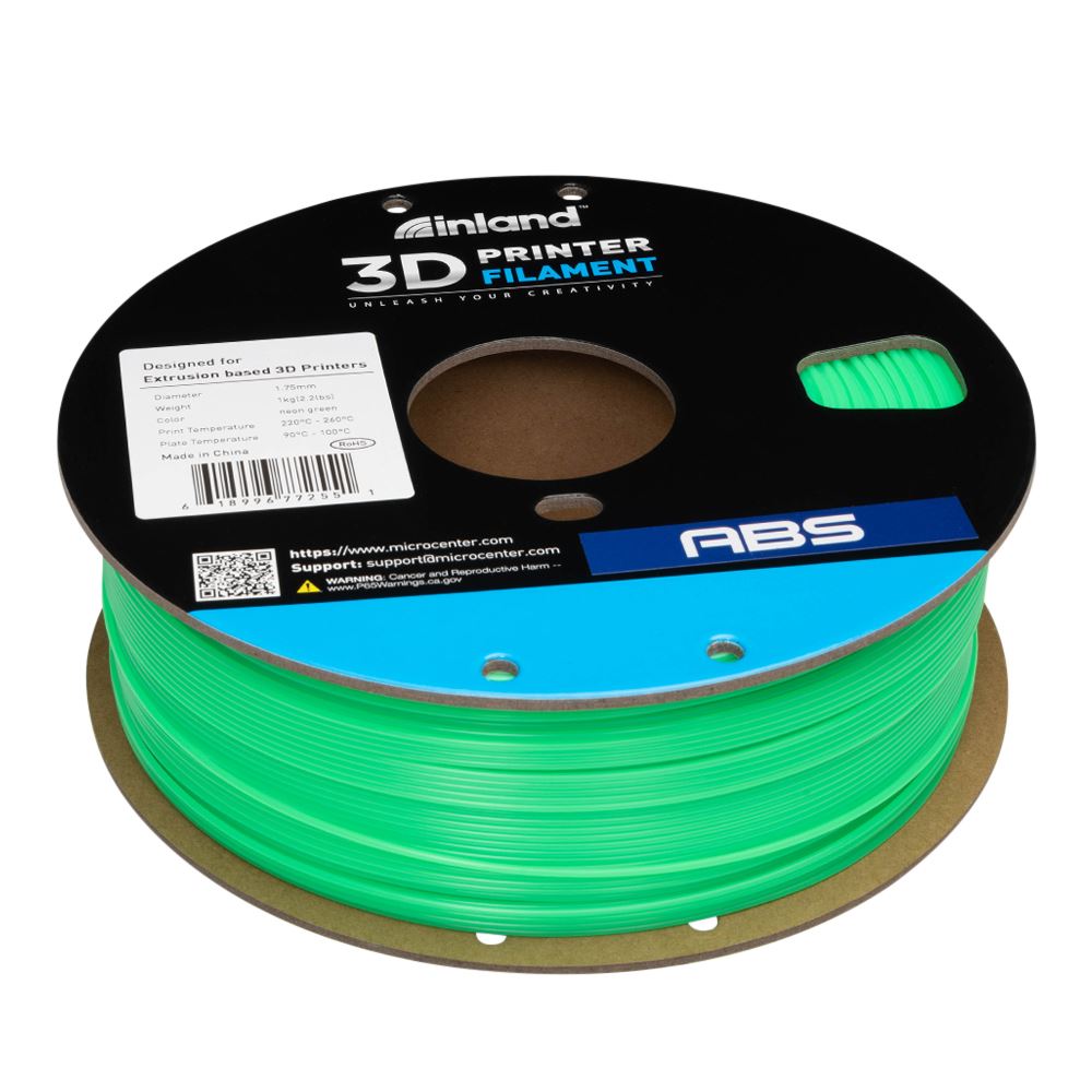Inland 1.75mm ABS 3D Printer Filament 1.0 kg (2.2 lbs.) Cardboard Spool ...