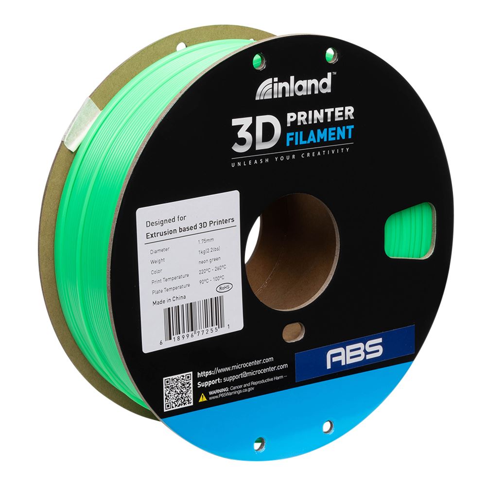 Inland 1.75mm ABS 3D Printer Filament 1.0 kg (2.2 lbs.) Cardboard Spool ...