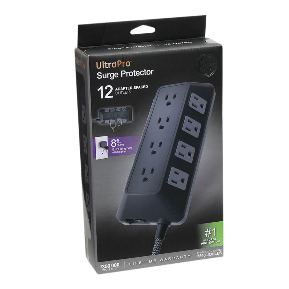 GE Turtle Surge Protector - Black/Gray; 12 Outlets; 3540 Joules; 8 ft ...
