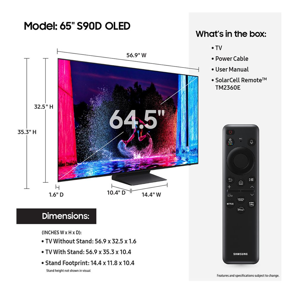 Samsung QN65S90DAFXZA 65" Class (64.5" Diag.) 4K Ultra HD Smart OLED TV ...