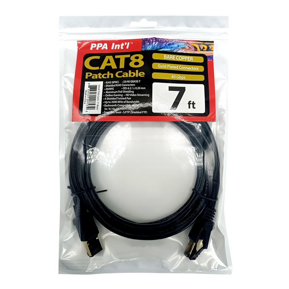PPA 7 Ft. CAT 8 Molded Snagless Boots Ethernet Cable - Black - Micro Center