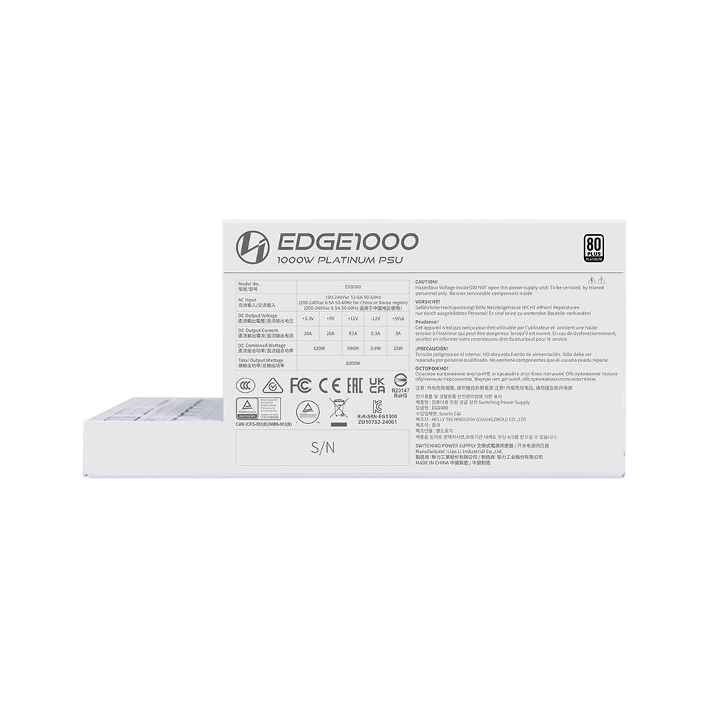 Lian Li Edge 1000 Watt 80 Plus Platinum ATX Fully Modular Power Supply ...