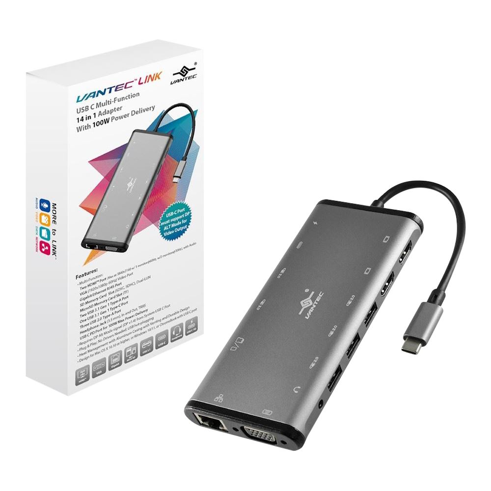 Vantec Link USB Type-C Multi-Function 14-in-1 Adapter; 100W Power ...