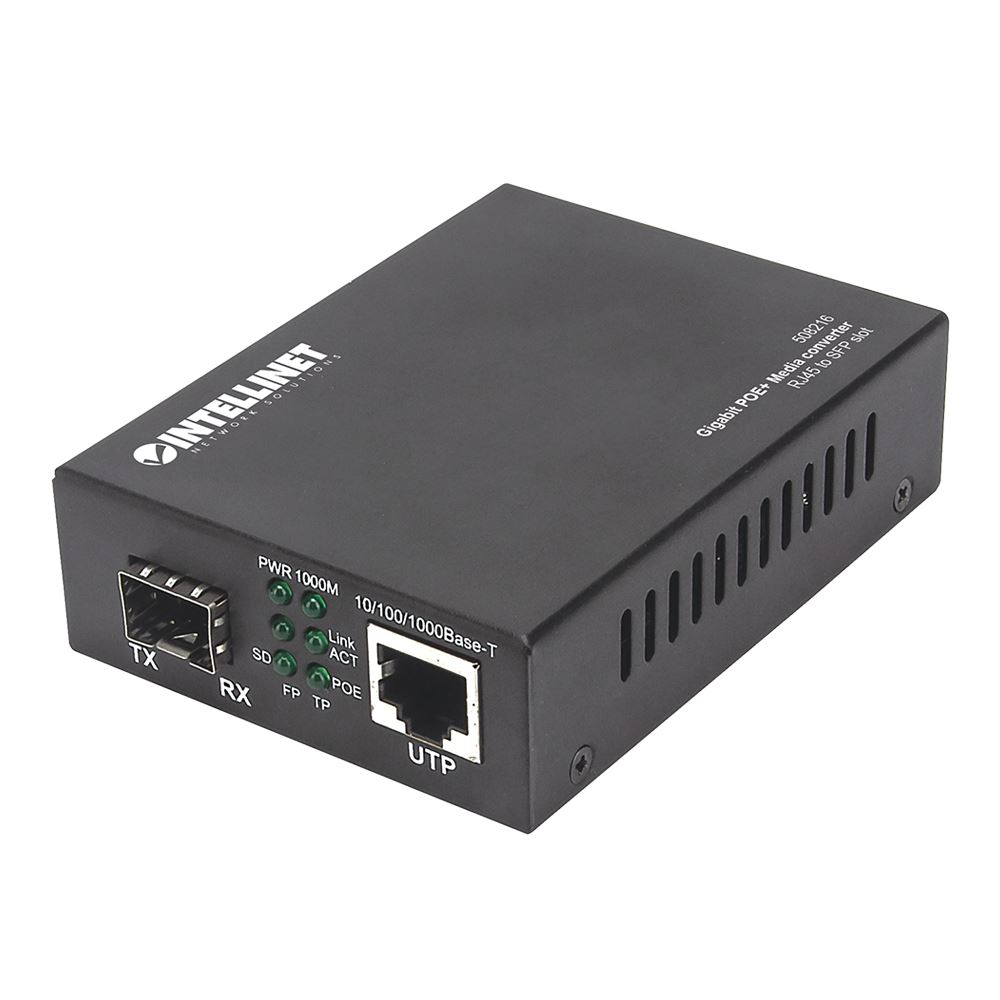 Intellinet Gigabit PoE+ Media Converter; 1 x 10/100/1000Base-T RJ45 ...