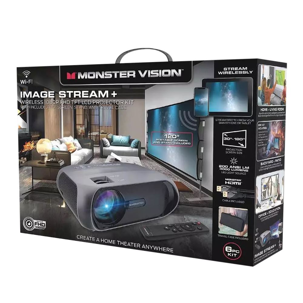 Monster Vision MHV1-1052-GUN LED Full HD Projector; 3000 Lumens Color ...