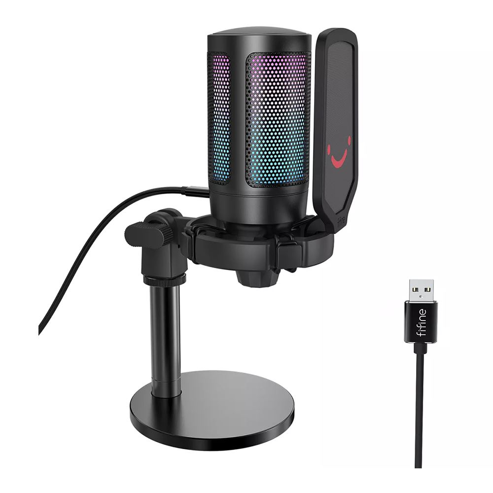 FiFine AmpliGame USB Microphone – A6; Volume Dial, Mule Button & RGB ...